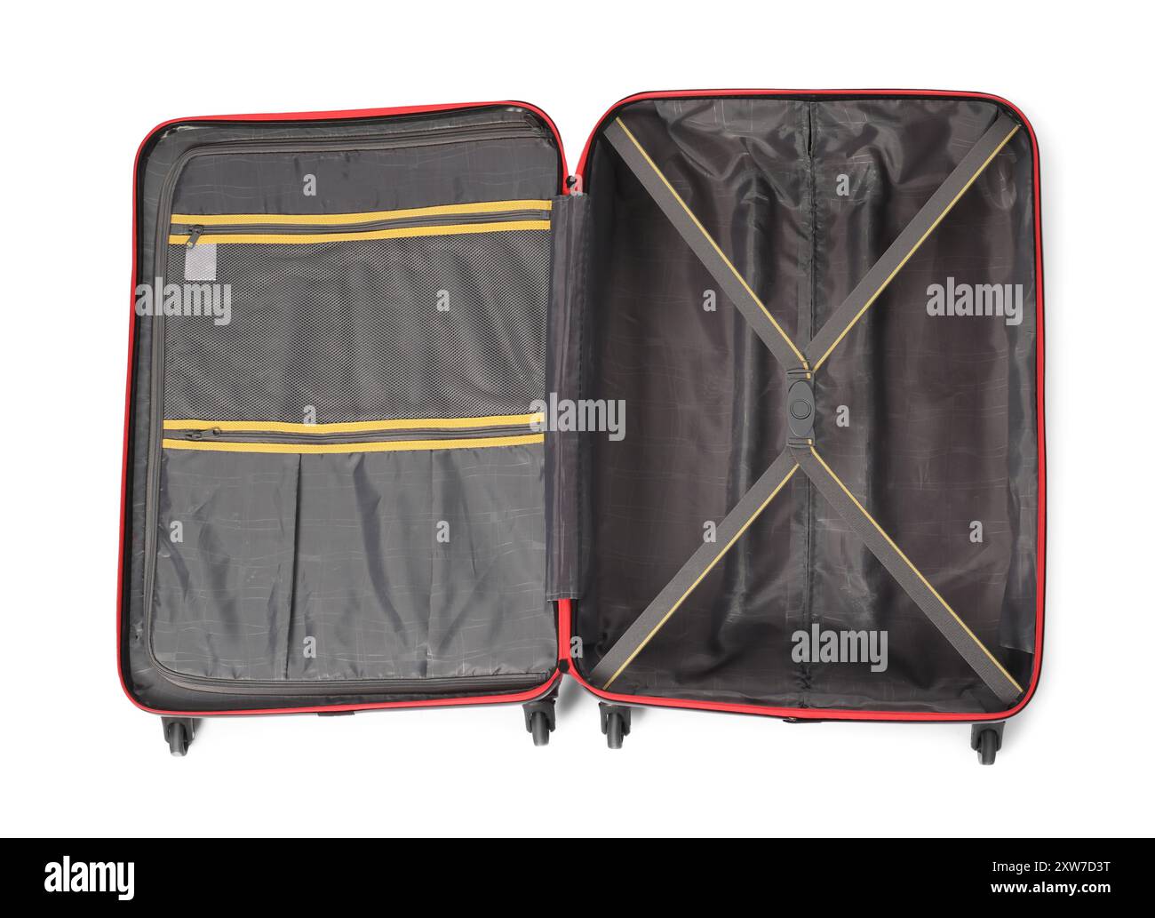 Open empty suitcase for travelling isolated on white Stock Photo - Alamy