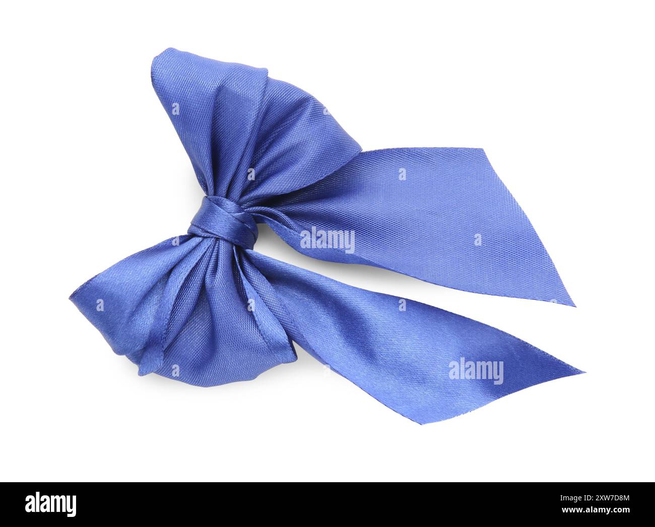 One blue satin bow isolated on white, top view Stock Photo - Alamy