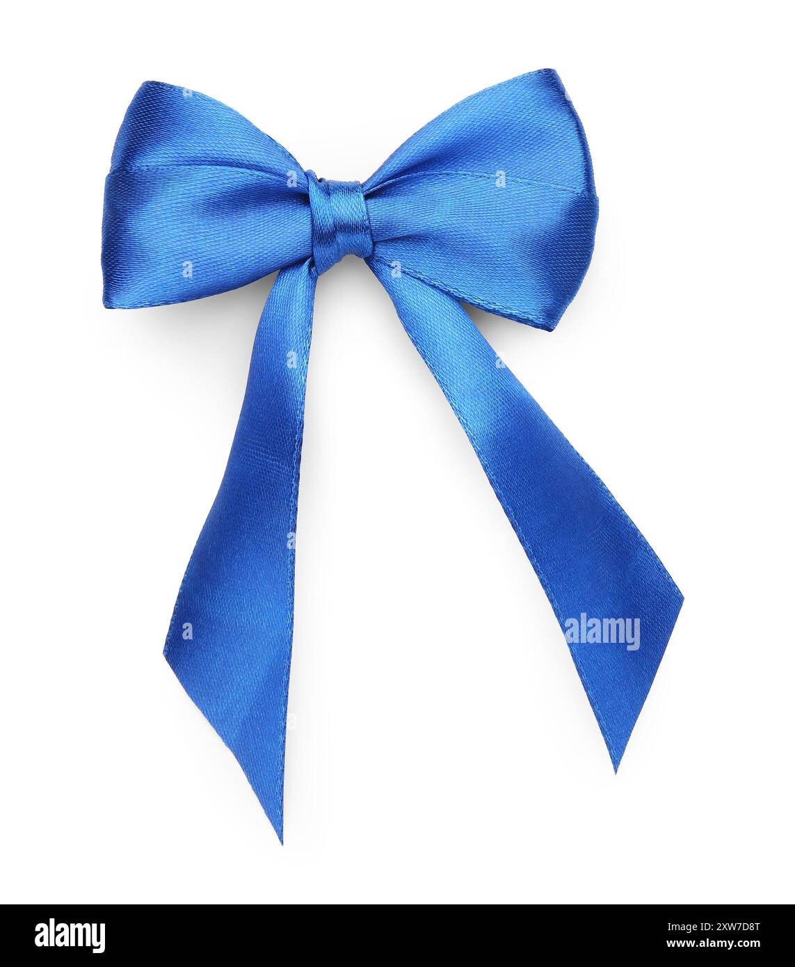 One blue satin bow isolated on white, top view Stock Photo - Alamy