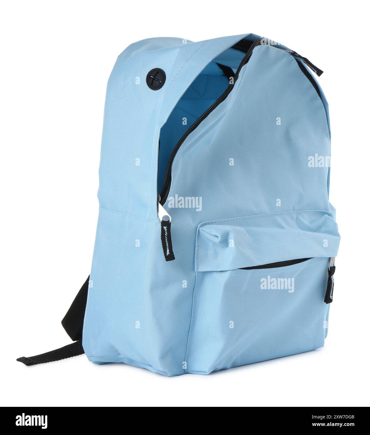 Stylish light blue backpack isolated on white Stock Photo - Alamy