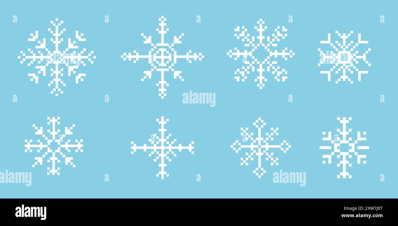 Pixel snowflake winter retro pixilated 8 bit game stamp. Holiday flake ...