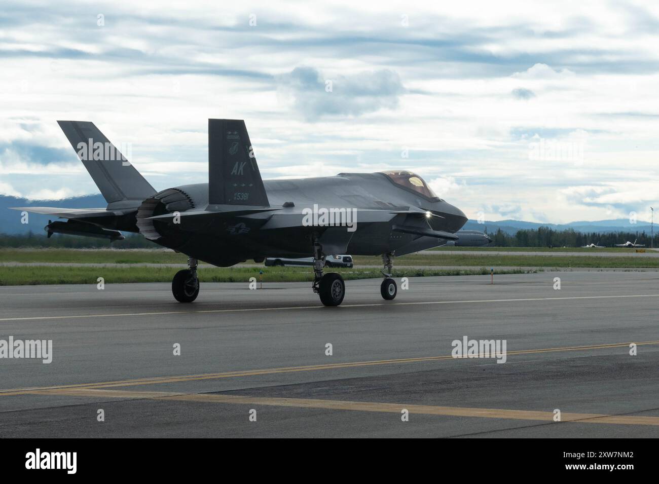 An F-35A Lightning II assigned to the 355th Fighter Squadron, taxis on ...