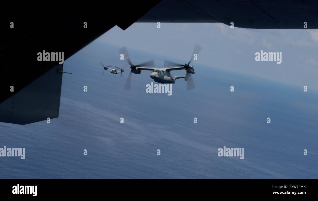 U.S. Marine Corps MV-22B Ospreys with assigned to Marine Medium Tiltrotor Squadron 262 (Rein ...