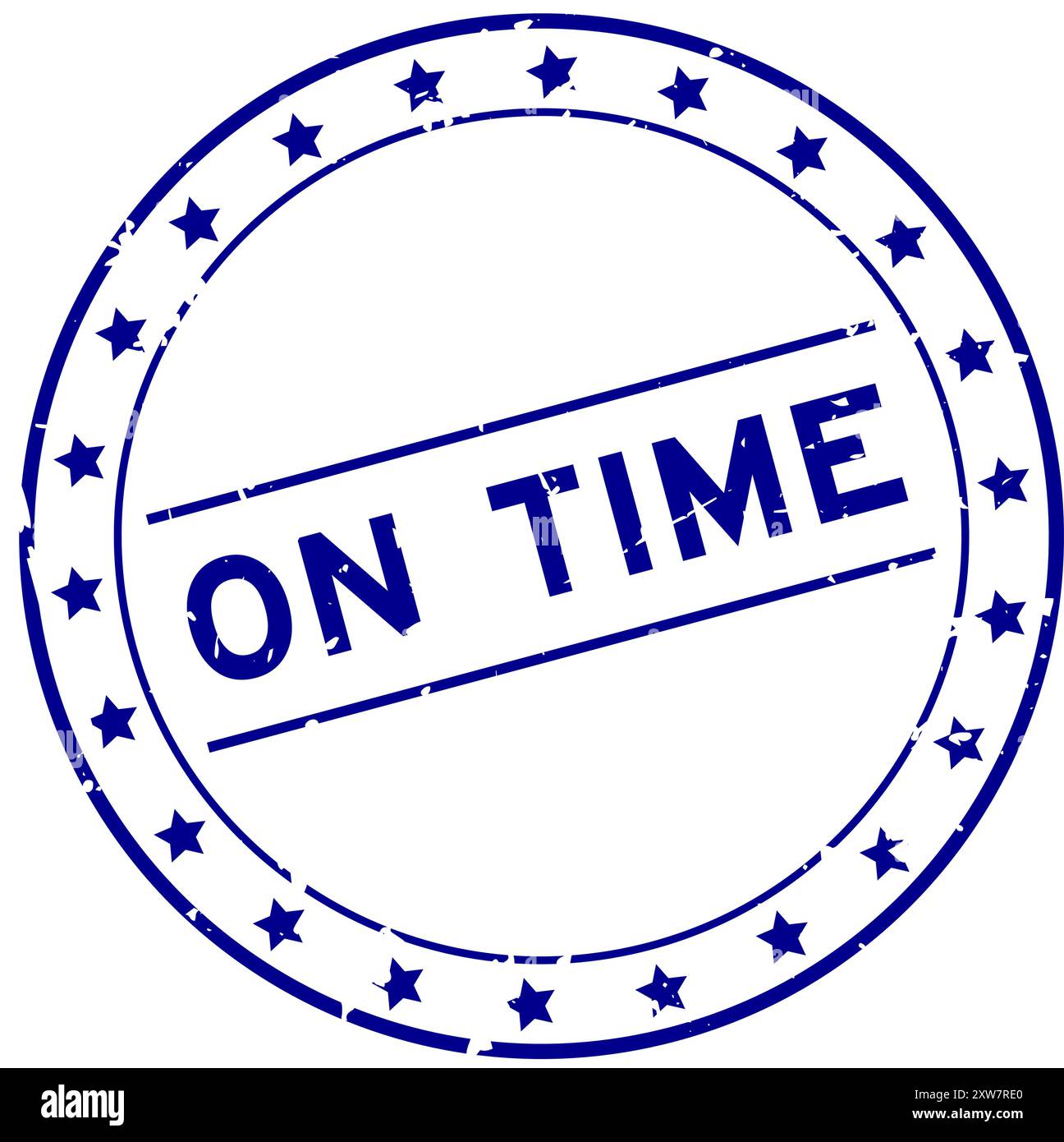 Grunge blue on time word round rubber seal stamp on white background ...