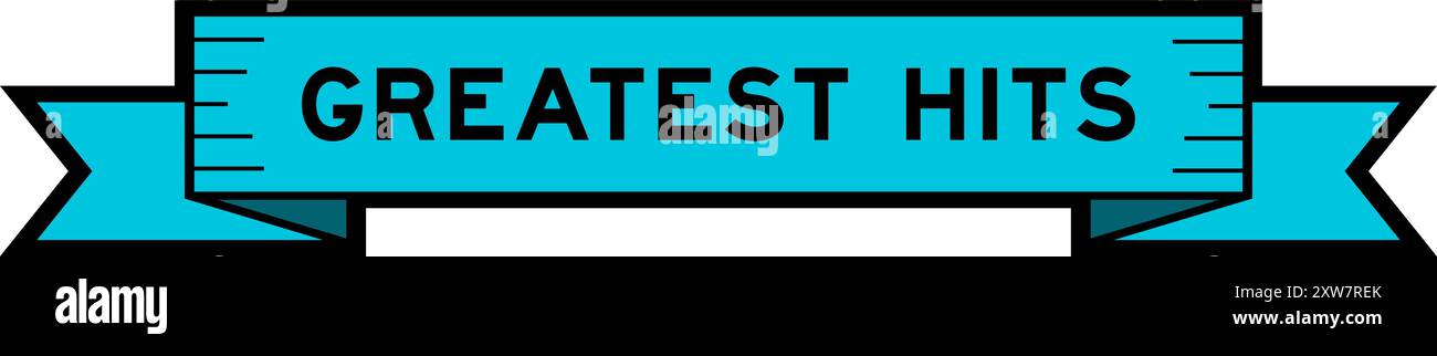 Ribbon label banner with word greatest hits in blue color on white ...