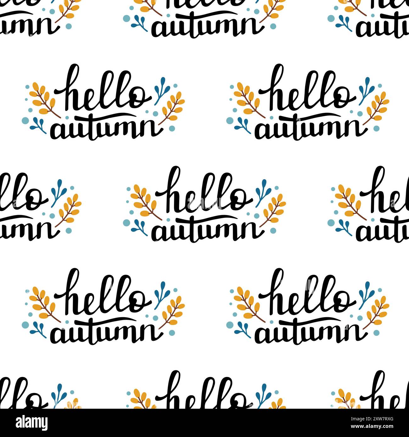 HELLO AUTUMN handwritten lettering. Vector illustration in Doodle style ...