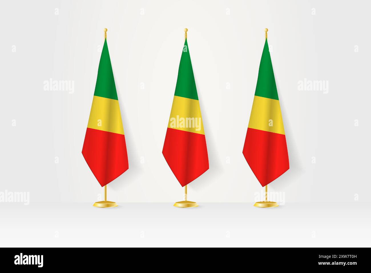 Three Congo flags in a row on a golden stand, illustration of press ...