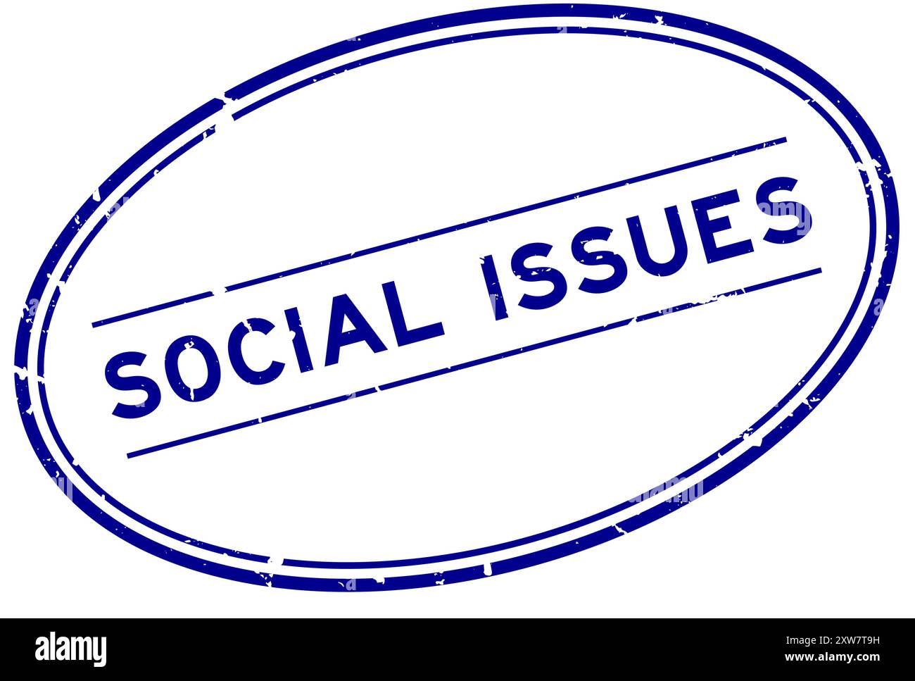 Grunge blue social issues word oval rubber seal stamp on white ...