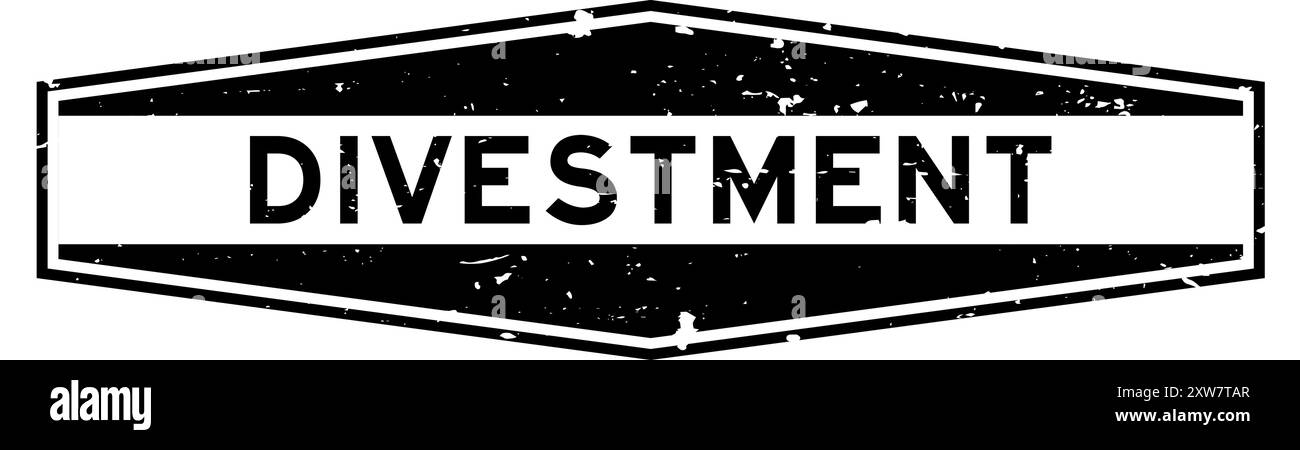 Grunge black divestment word hexagon rubber seal stamp on white ...