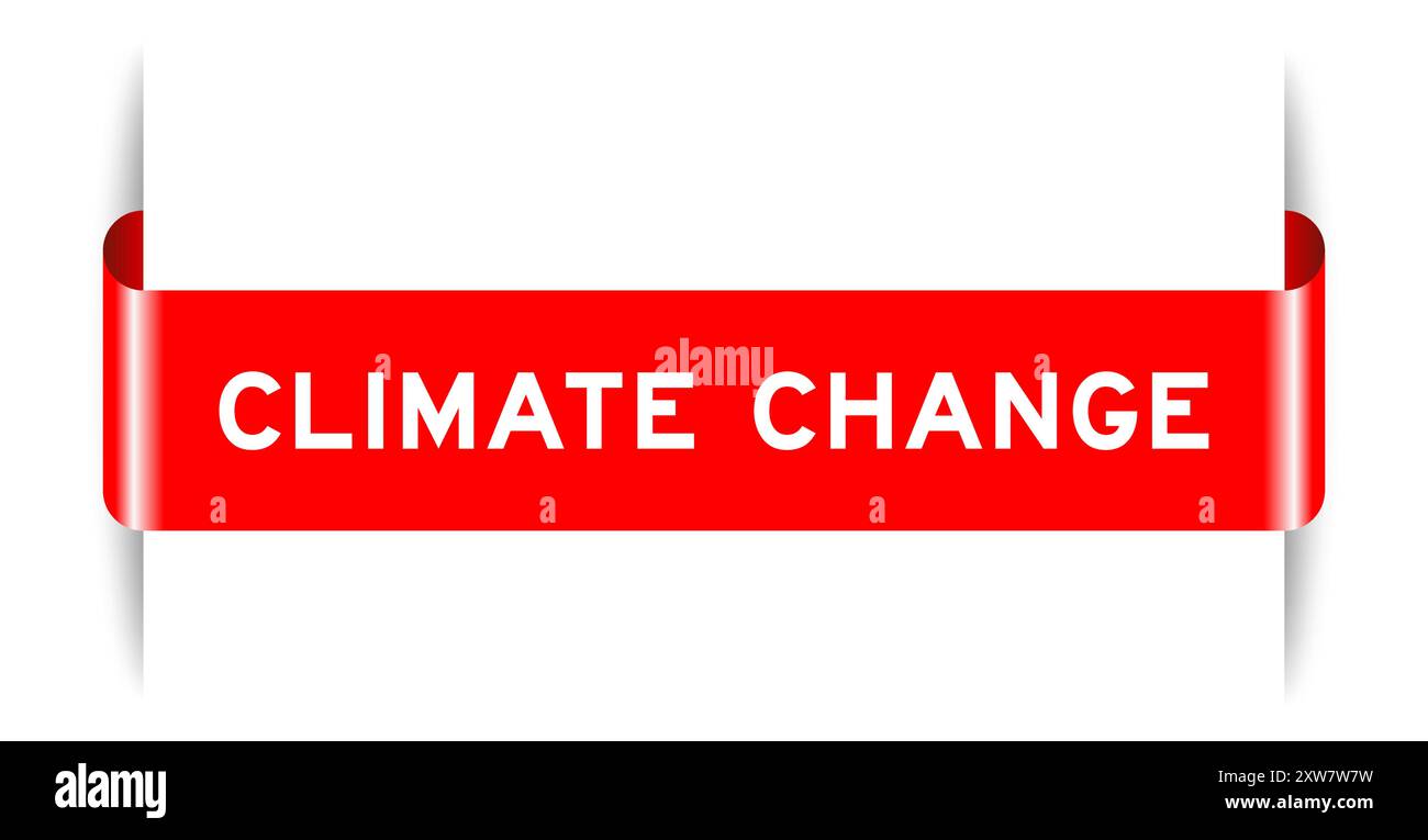 Red color inserted label banner with word climate change on white ...