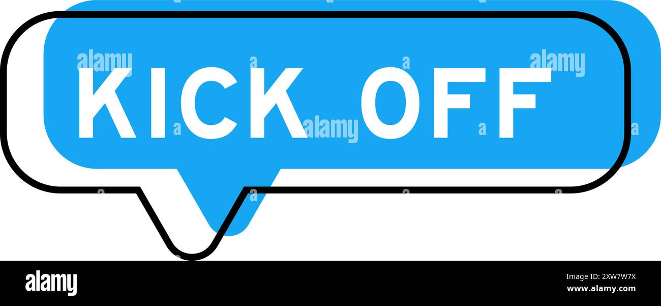 Speech banner and blue shade with word kick off on white background ...