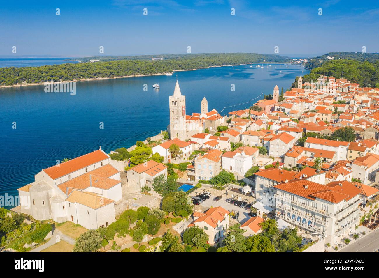 Aerial view of old town of Rab on the Island of Rab, Croatia Stock ...