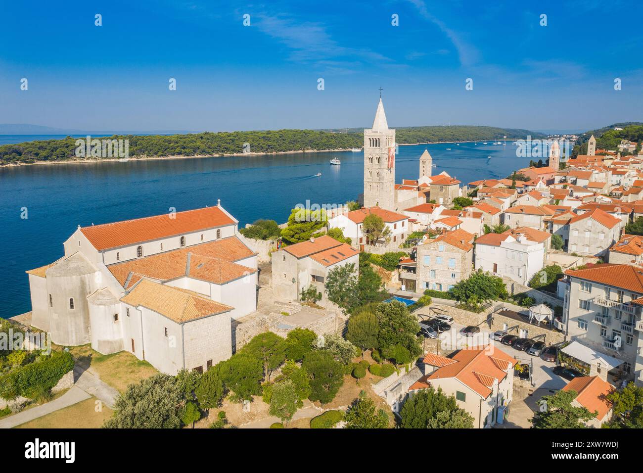 Aerial view of old town of Rab on the Island of Rab, Croatia Stock ...