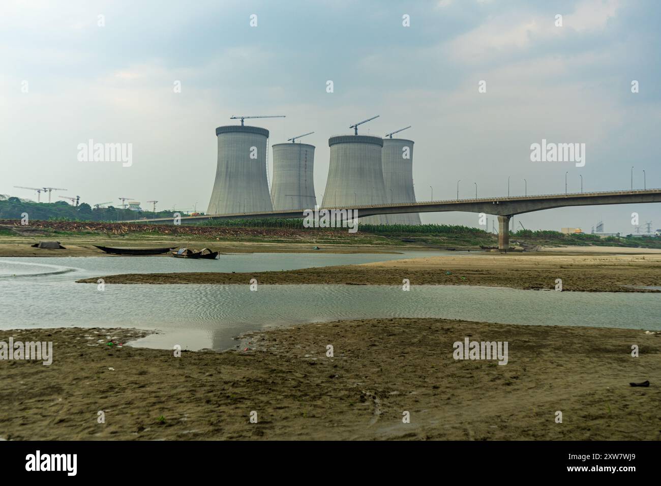 Cooling towers of Ruppur Nuclear power Plant, Bangladesh. View from the ...