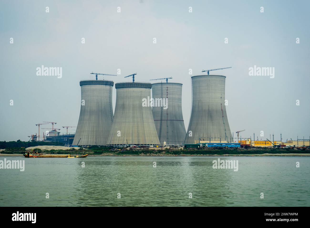 Cooling towers of Ruppur Nuclear power Plant, Bangladesh. View from the ...