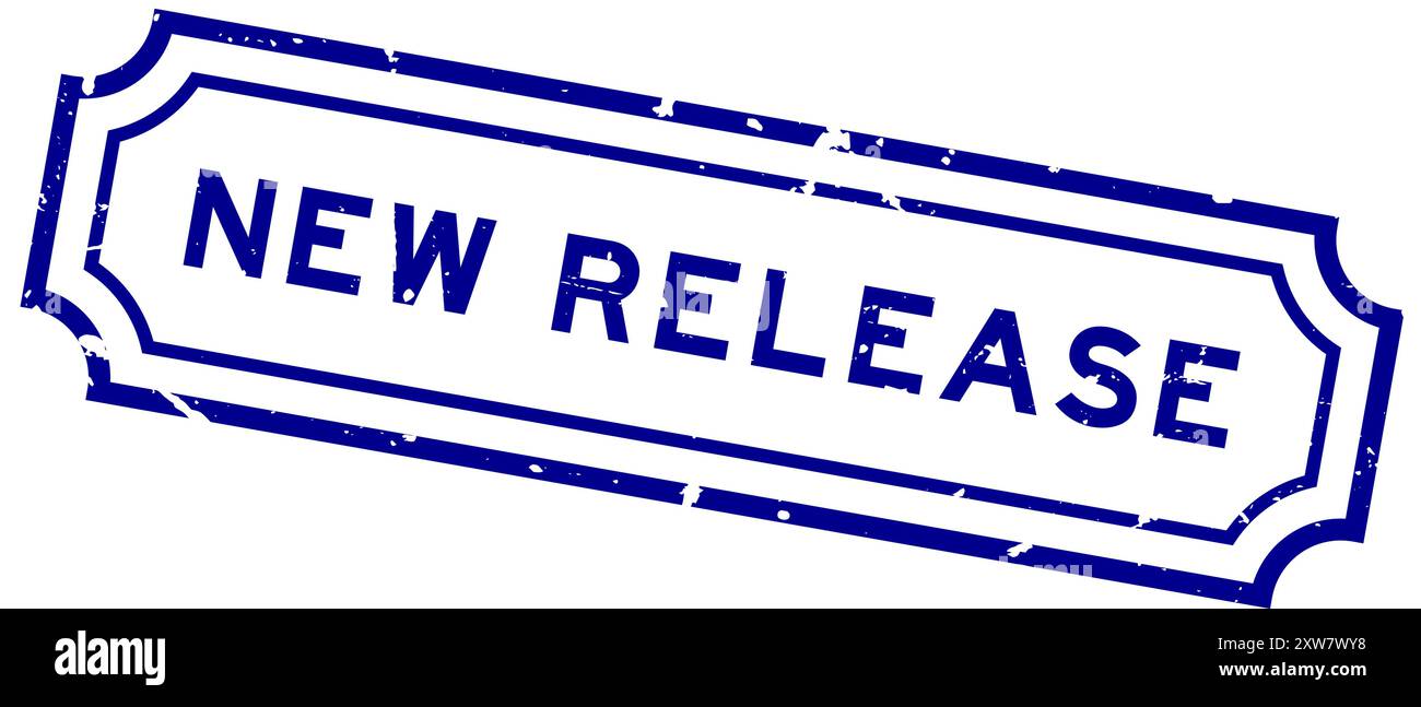 Grunge blue new release word rubber seal stamp on white background ...