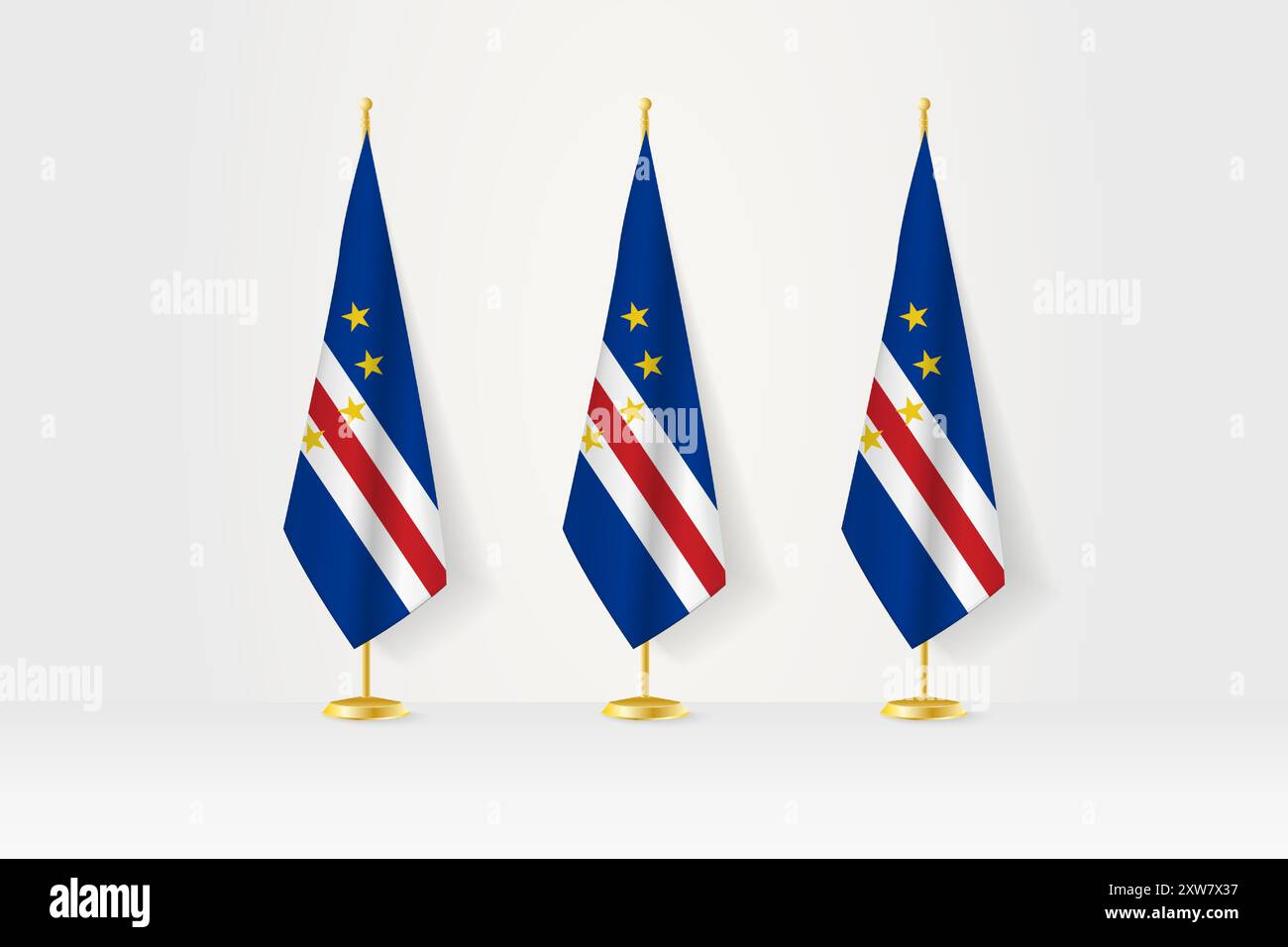 Three Cape Verde flags in a row on a golden stand, illustration of ...