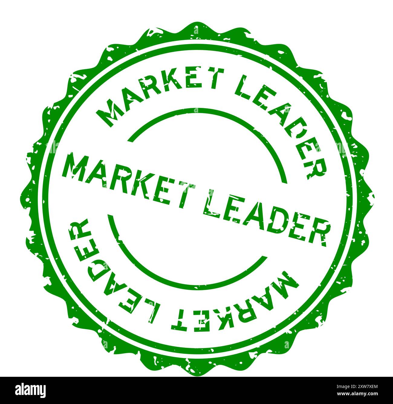 Grunge green market leader word round rubber seal stamp on white ...