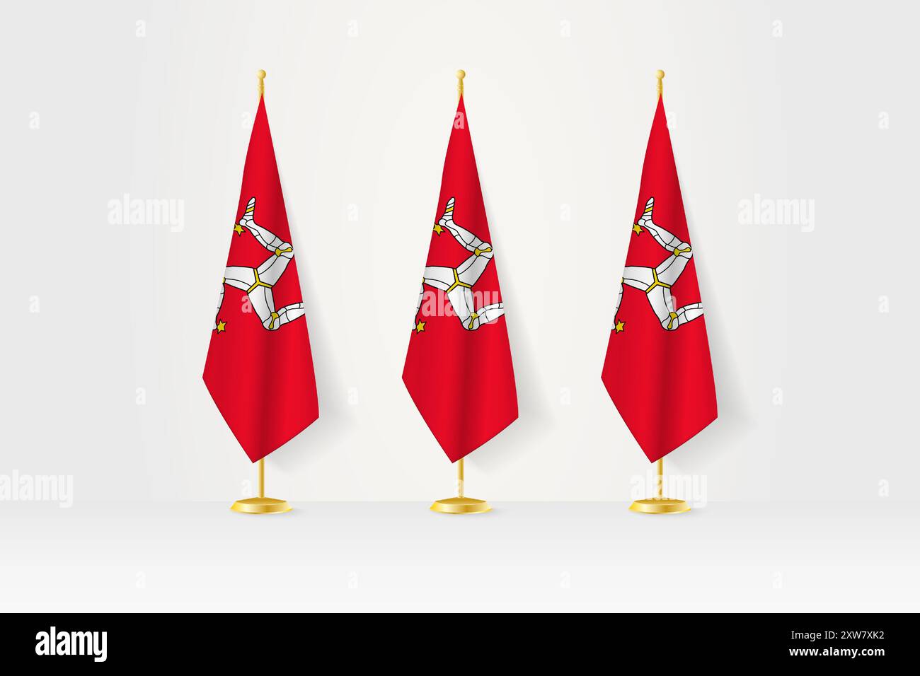 Three Isle of Man flags in a row on a golden stand, illustration of ...