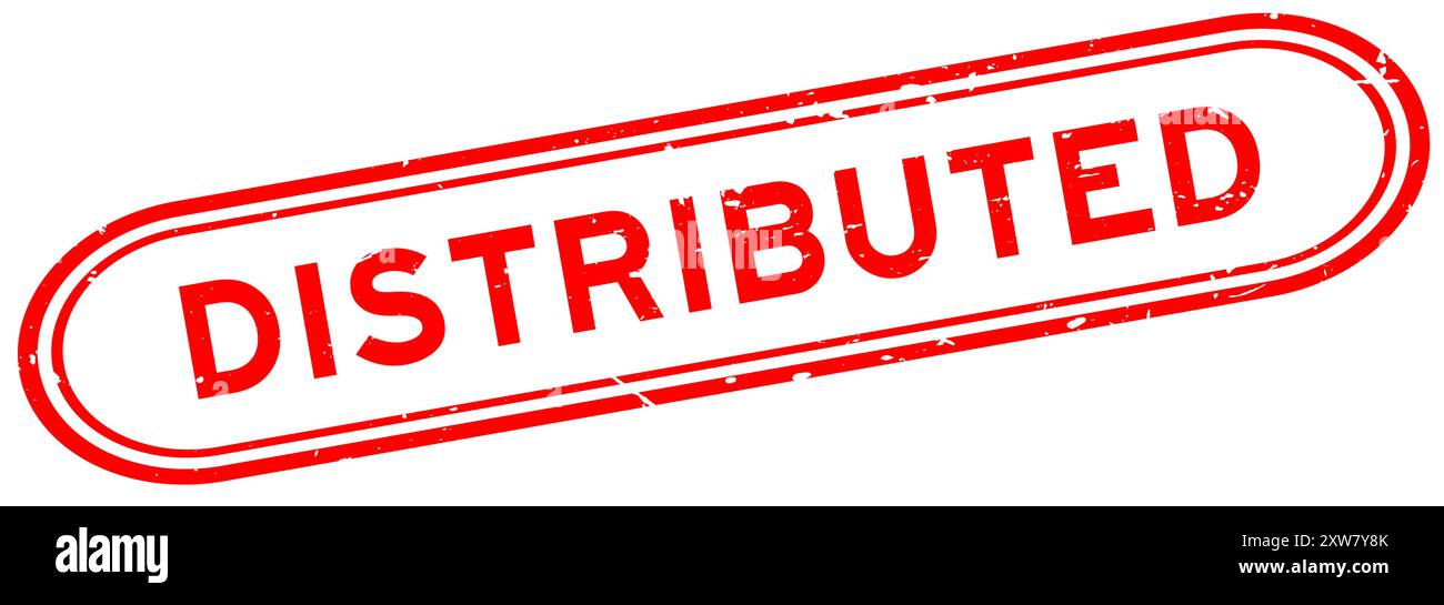 Grunge red distributed word rubber seal stamp on white background Stock ...