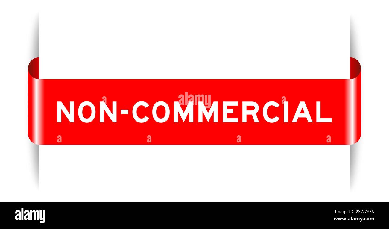 Red color inserted label banner with word non commercial on white ...