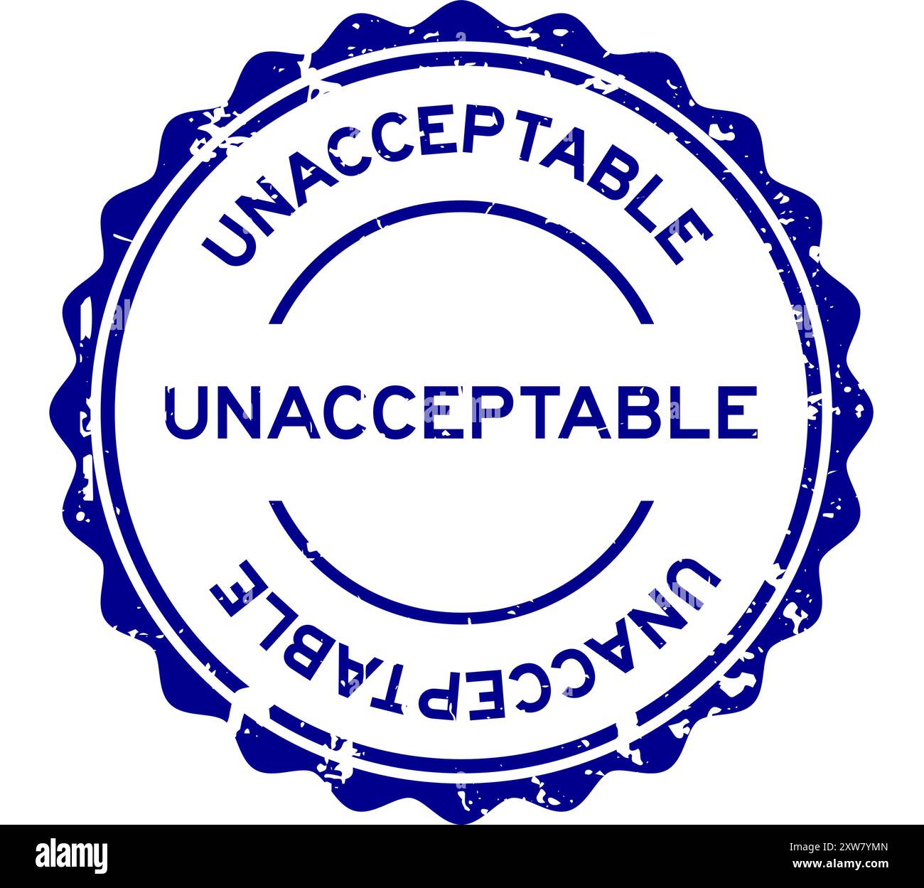 Grunge blue unacceptable word round rubber seal stamp on white ...
