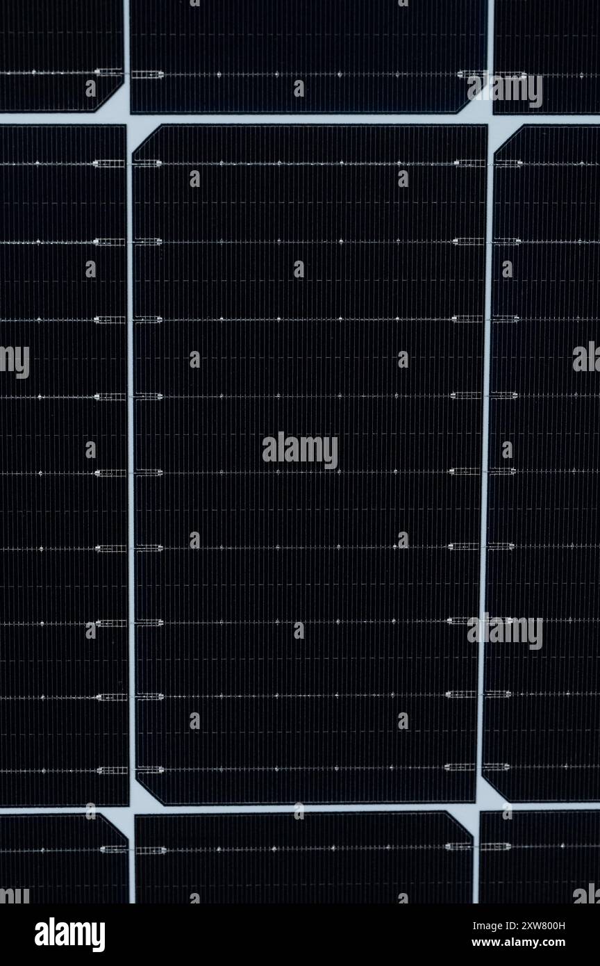 Detail of solar panel cell macro close up view. Lines on silicon ...