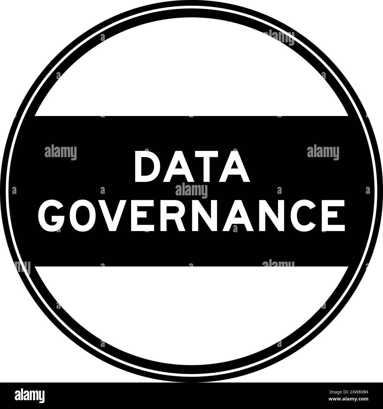 Black color round seal sticker in word data governance on white ...