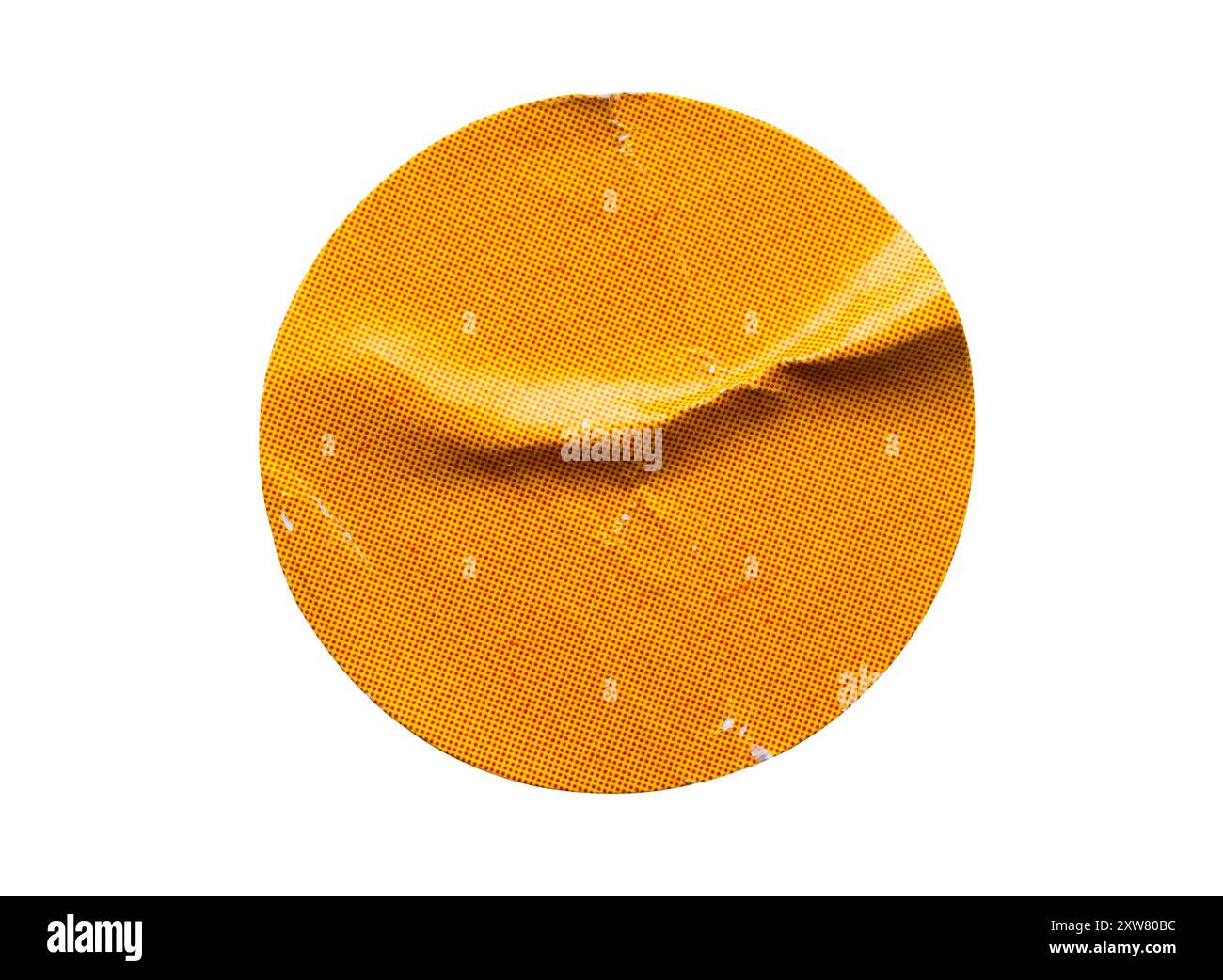 Blank orange round adhesive paper sticker label isolated on white ...