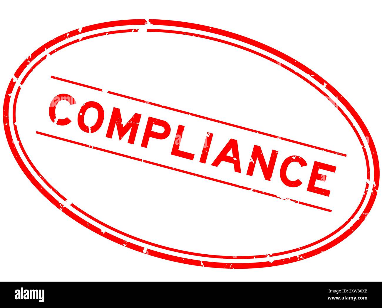 Grunge red compliance word oval rubber seal stamp on white background ...