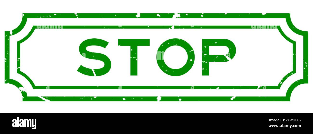 Grunge green stop word rubber seal stamp on white background Stock ...