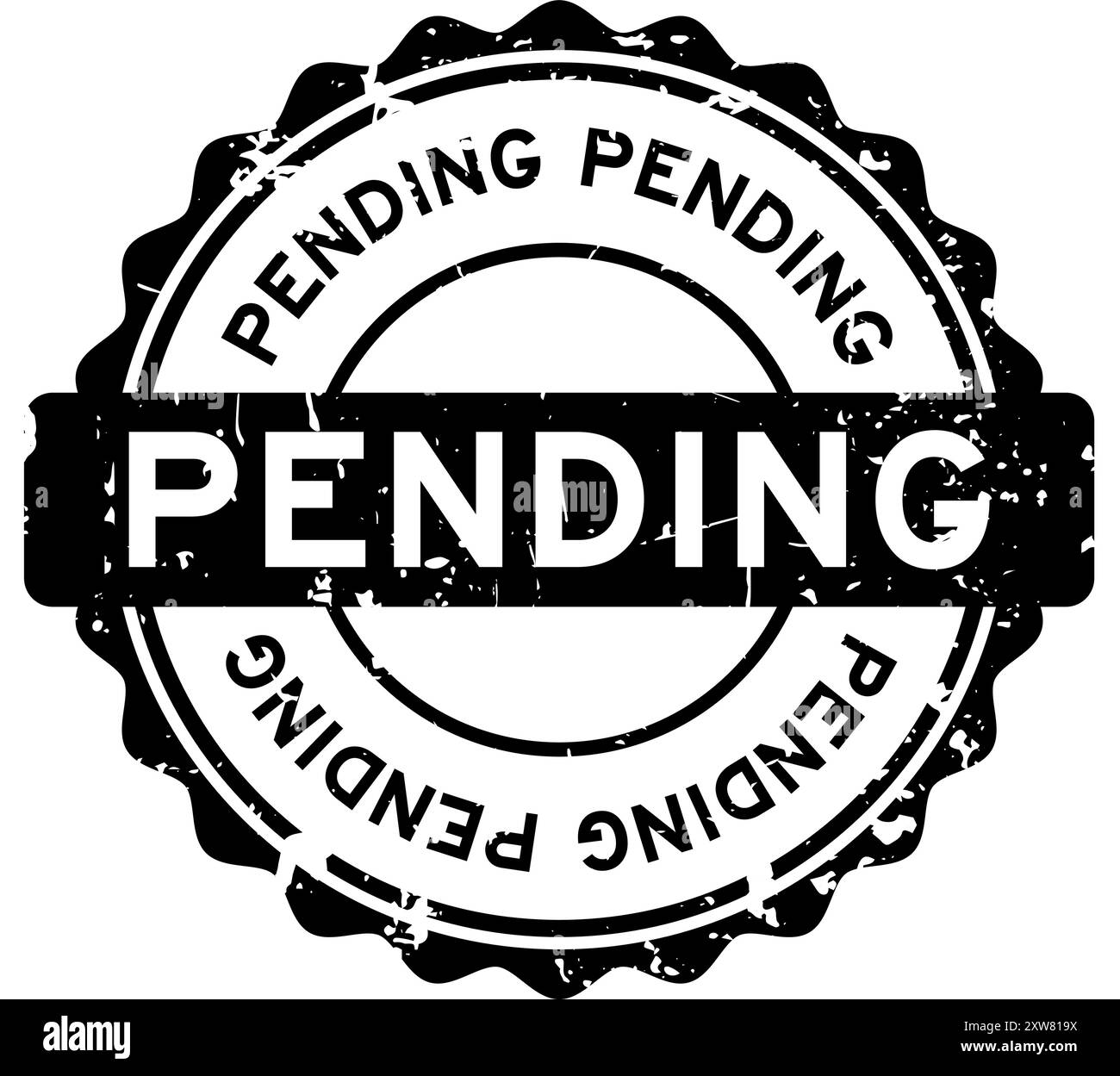 Grunge black pending word round rubber seal stamp on white background ...