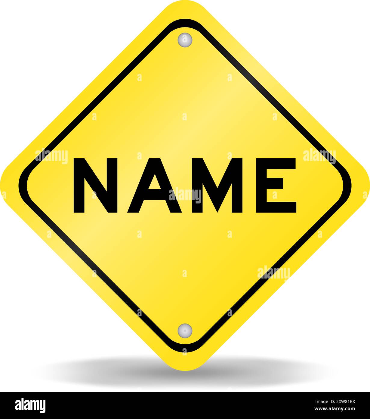 Yellow color transportation sign with word name on white background ...