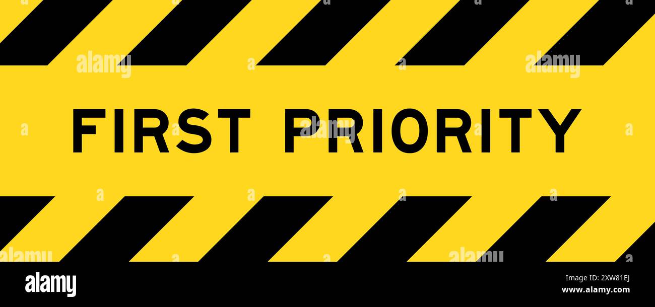 Yellow and black color with line striped label banner with word first ...