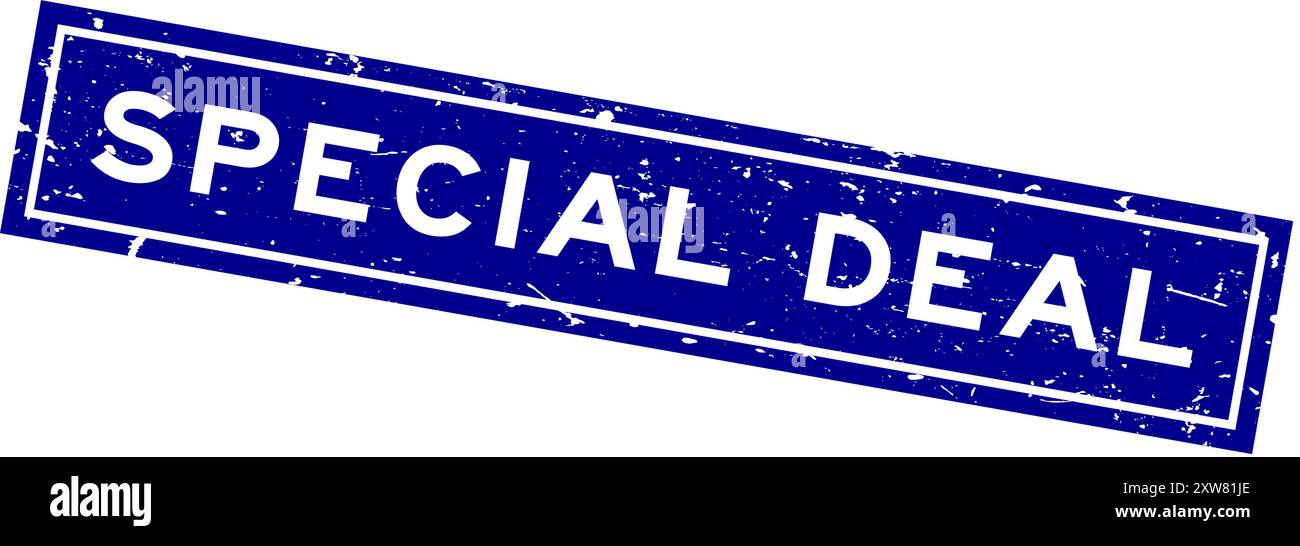 Grunge blue special deal word square rubber seal stamp on white ...