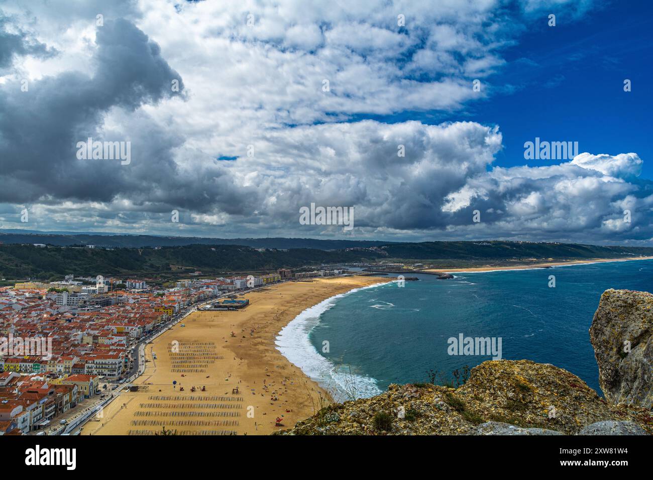 Nazarè, the small Portuguese village, famous for ocean waves that reach ...