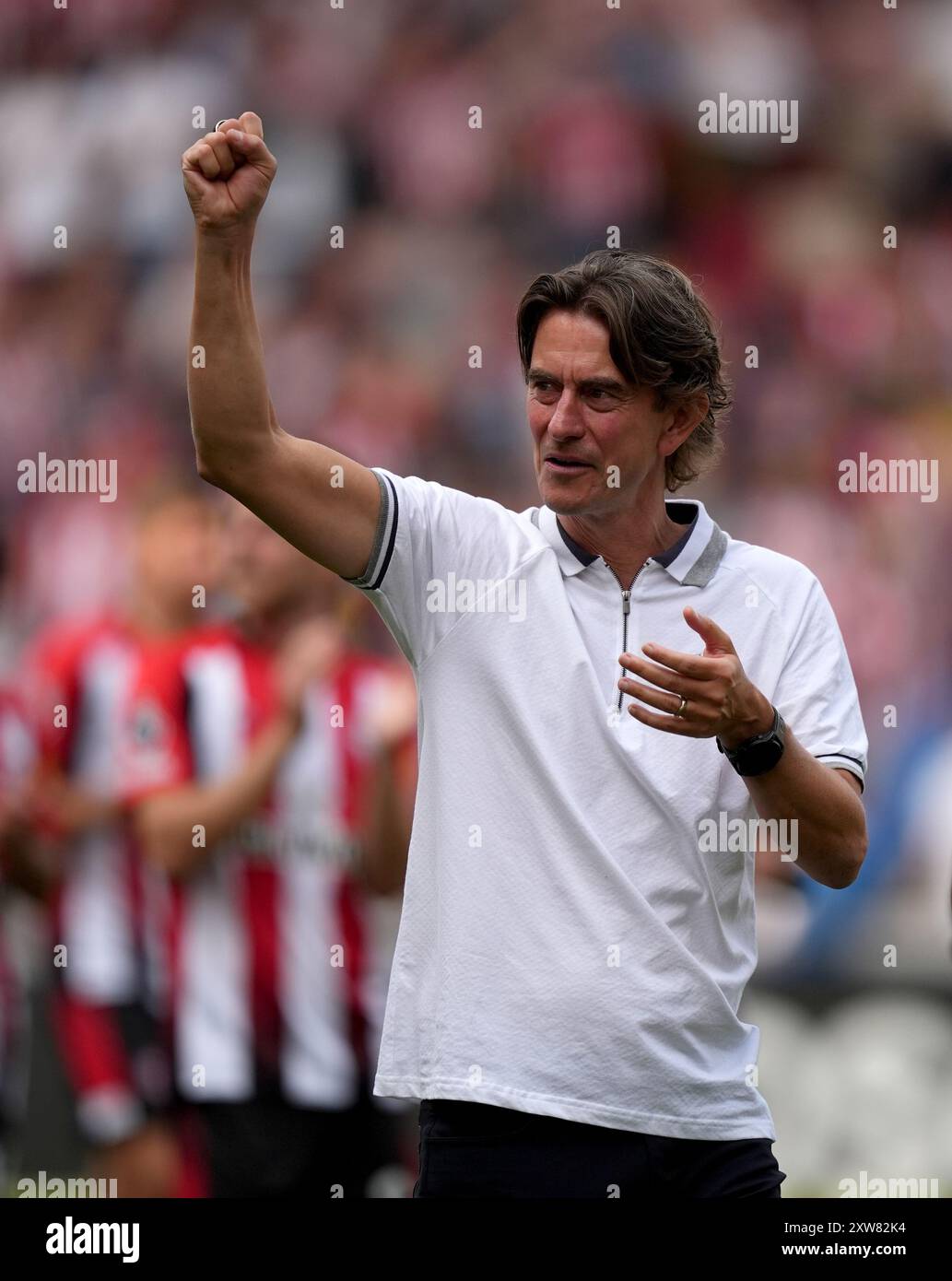 Brentford manager Thomas Frank celebrate after the Premier League match ...