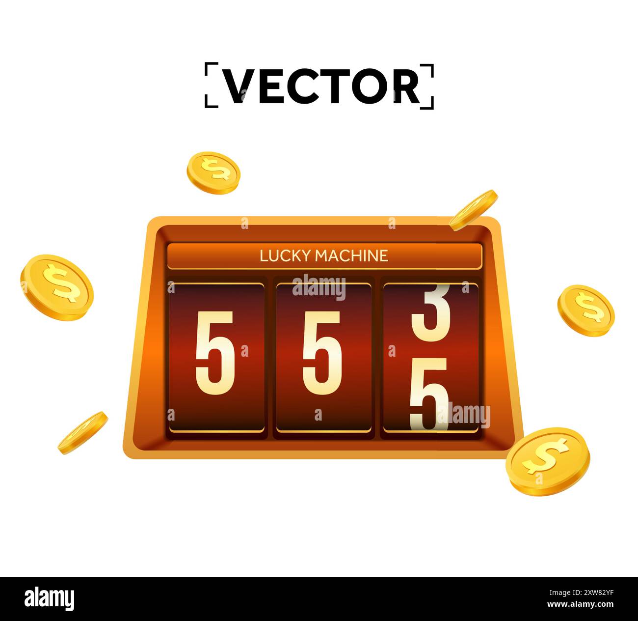 3d lucky slot machine with golden coins, isolated on white background ...