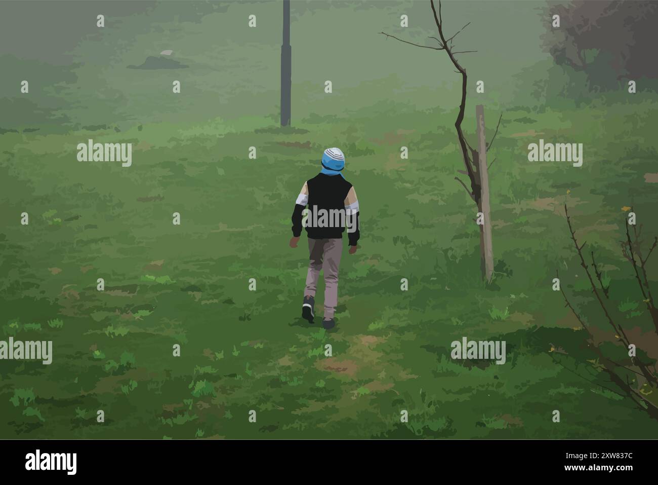 Illustration vector file of an image of a kid roaming inside the park ...