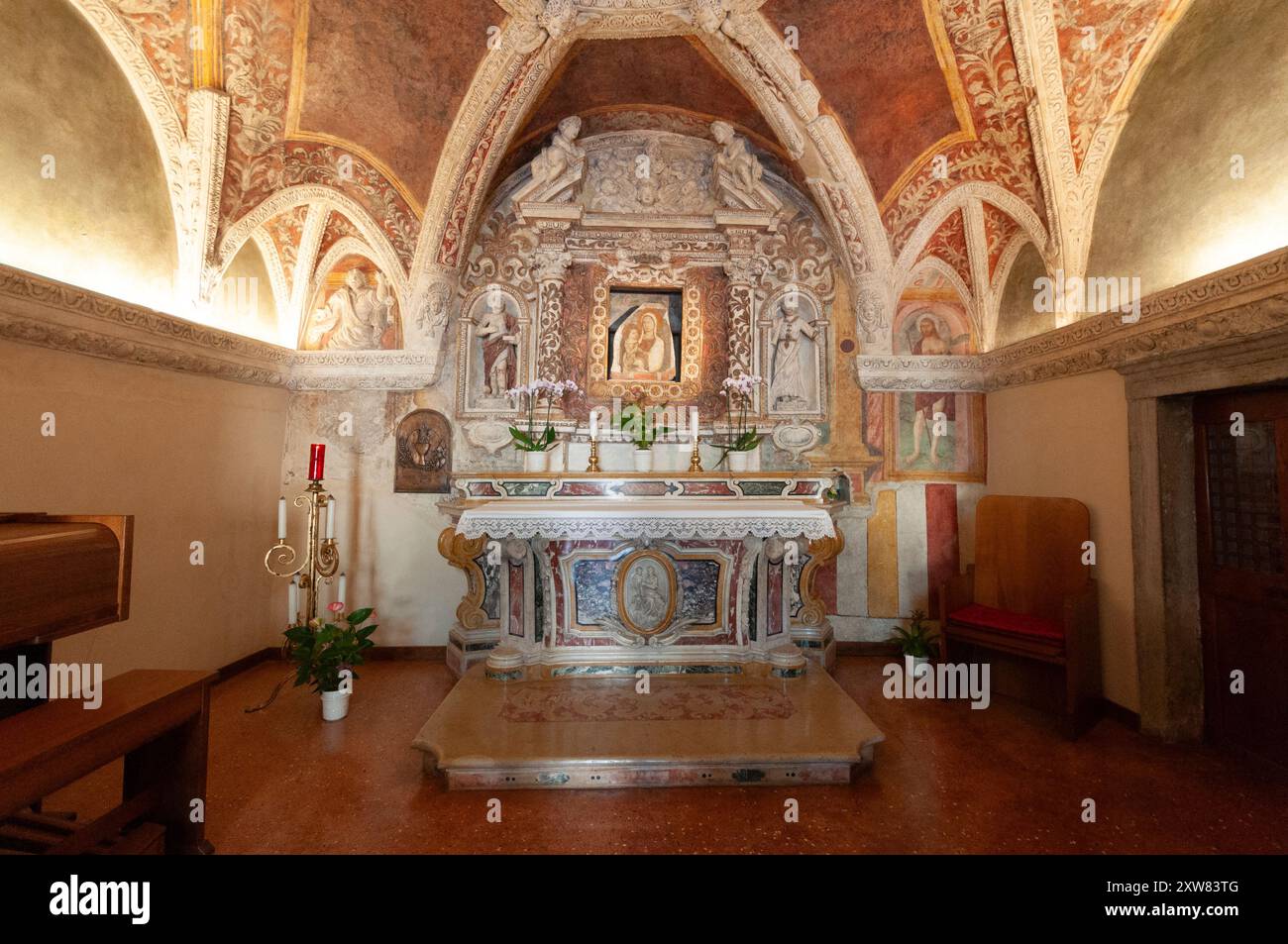 Italy, Lombardy, Garda Lake, Sirmione, Chiesa di Sant’Anna della Rocca ...