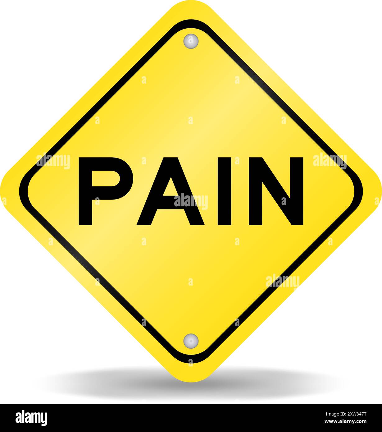 Yellow color transportation sign with word pain on white background ...