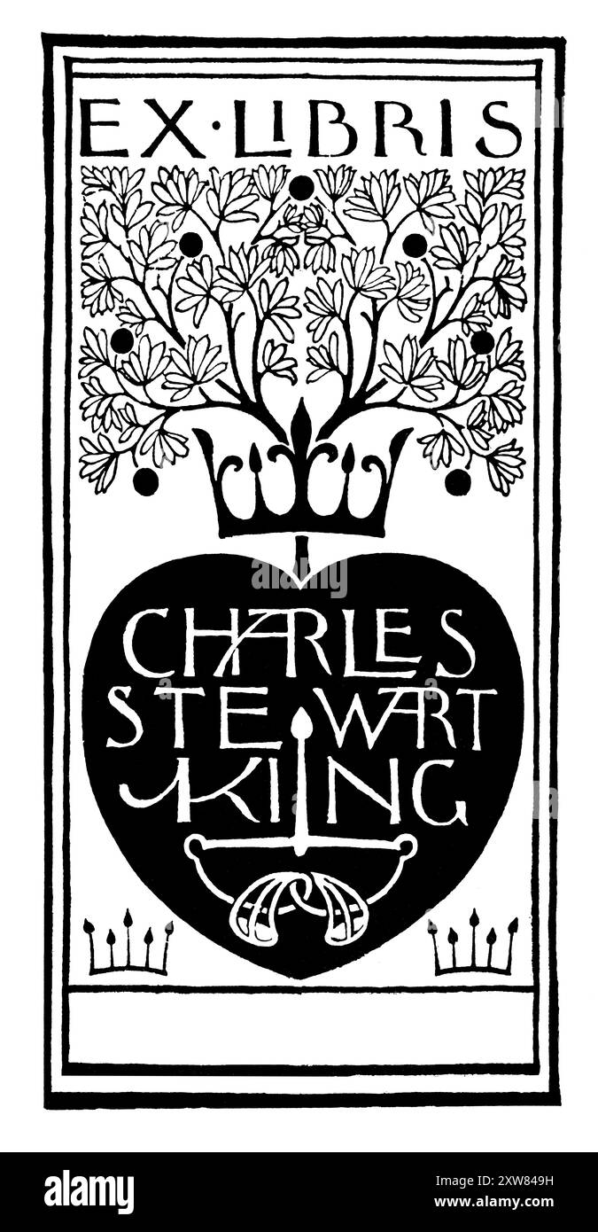 Ill1773 1898 crown and tree motif bookplate for Charles Stewart King by ...