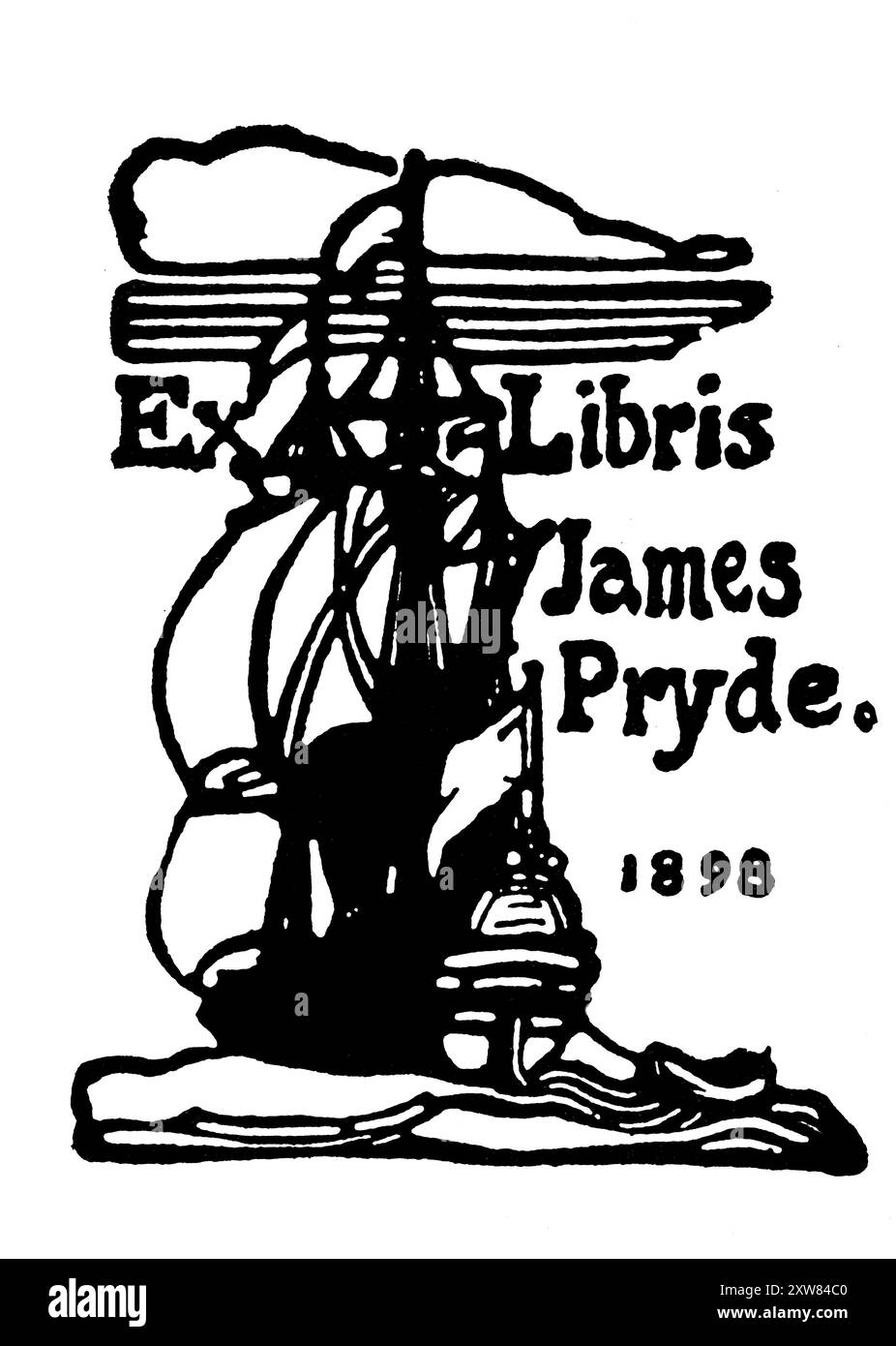 1898 Sailing ship bookplate for James Pryde by Actor, director and ...