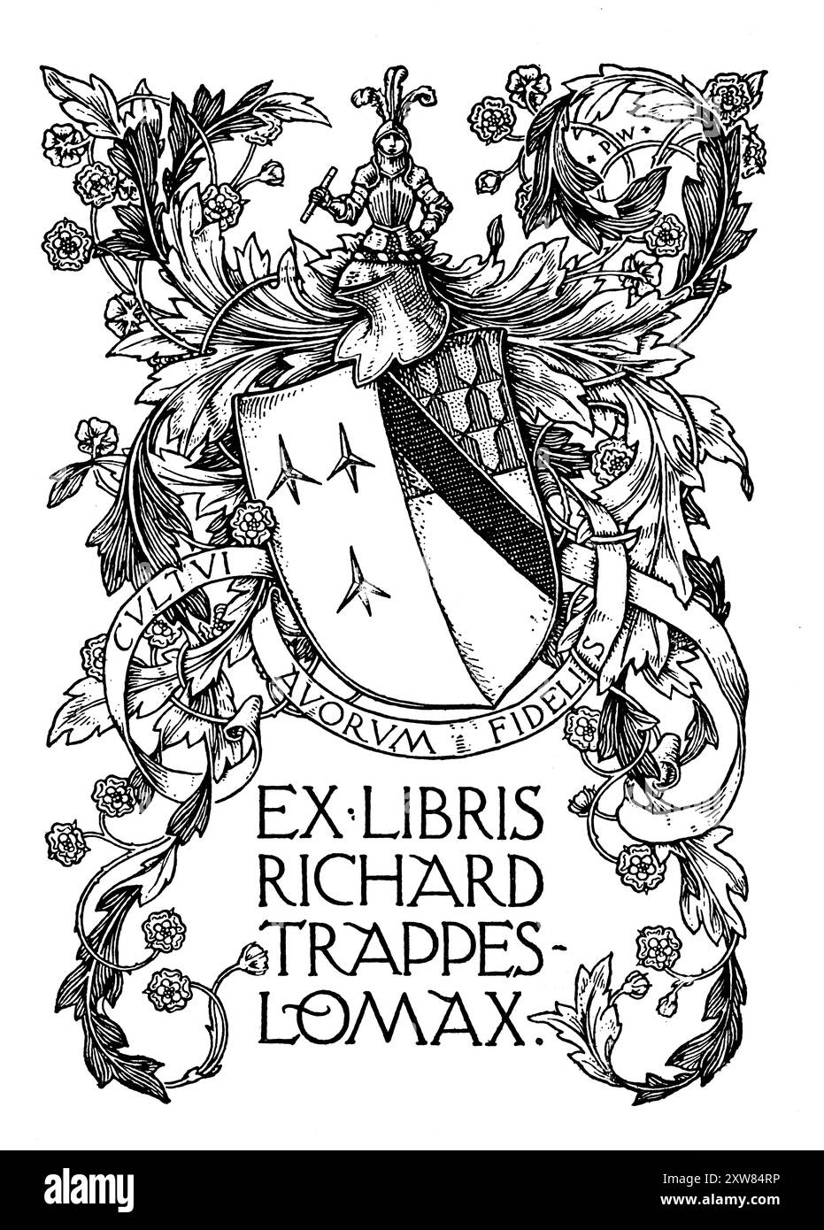 1890s heraldic bookplate for Richard Trappes-Lomax of Clayton le Moors ...