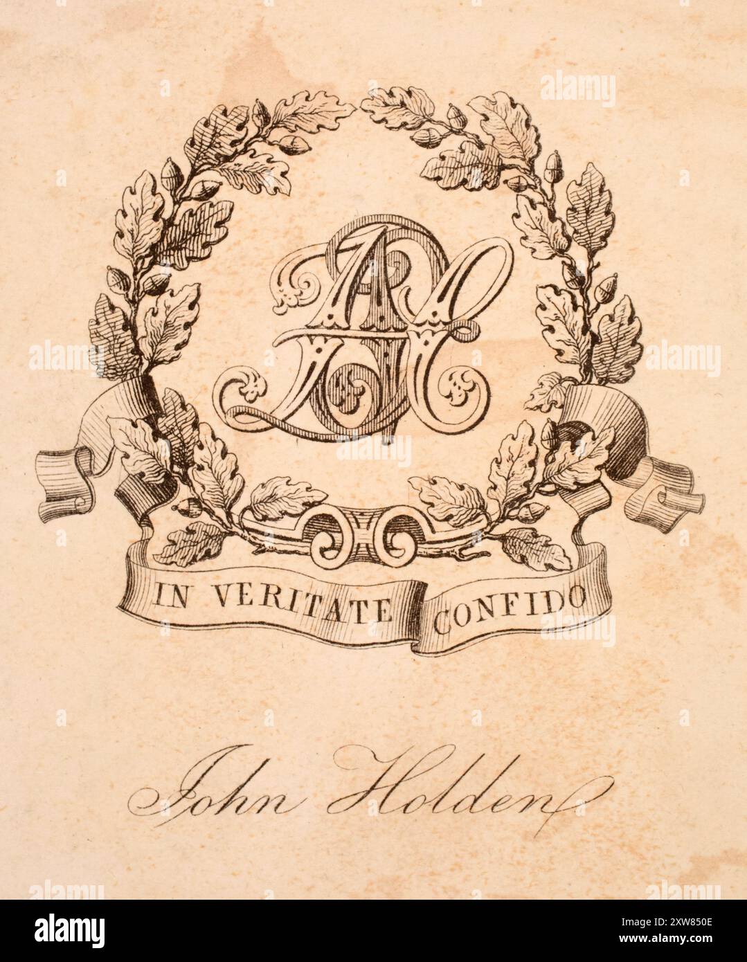 Bookplate design for John Holden circa 1885, with motto in Veritate ...