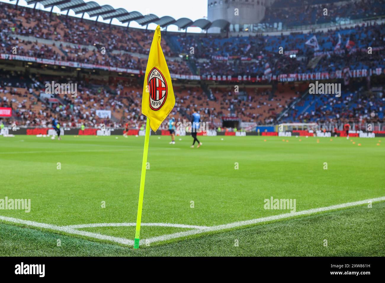AC Milan logo on the flag inside the stadium during Serie A 2024/25 ...