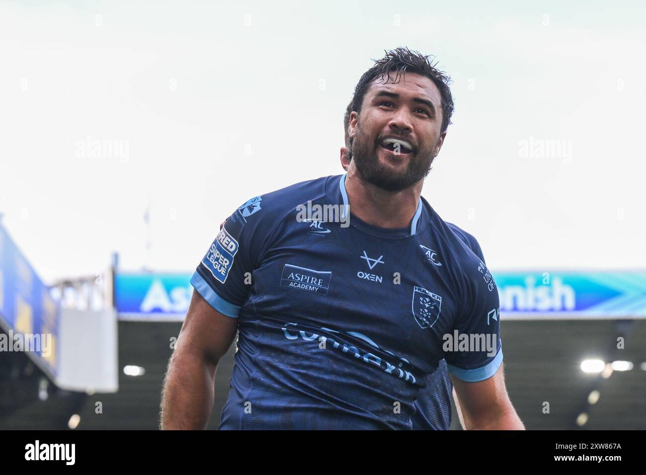 Peta Hiku of Hull KR celebrates his try during the Magic Weekend match ...