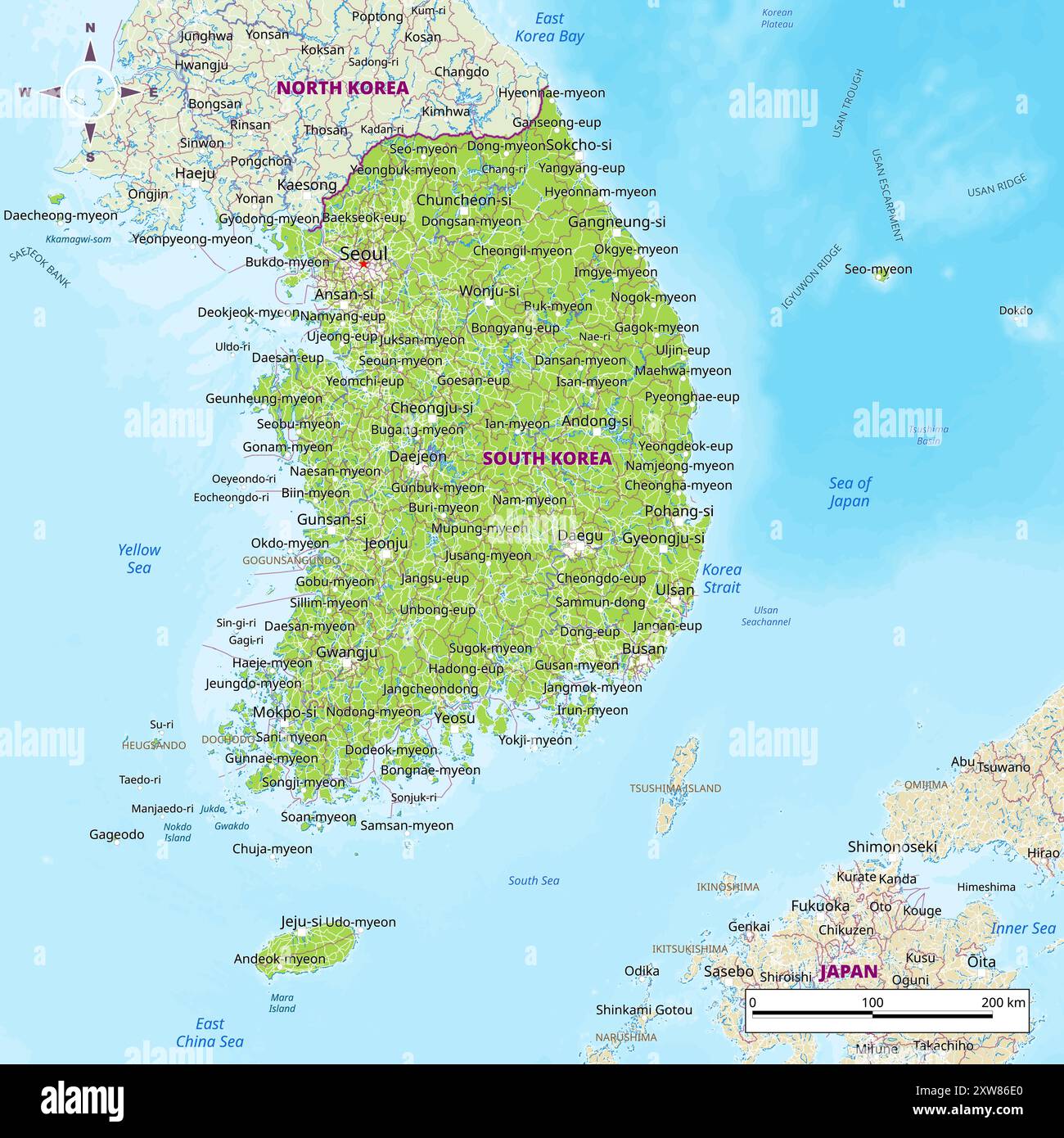 Detailed political map of South Korea Stock Vector Image & Art - Alamy