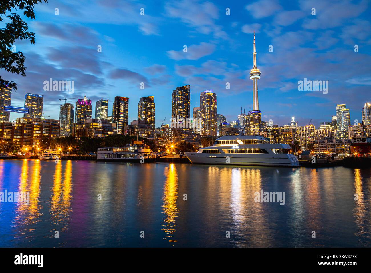 TORONTO, CANADA, 26TH JULY 22: The Toronto waterfront at night, showing ...
