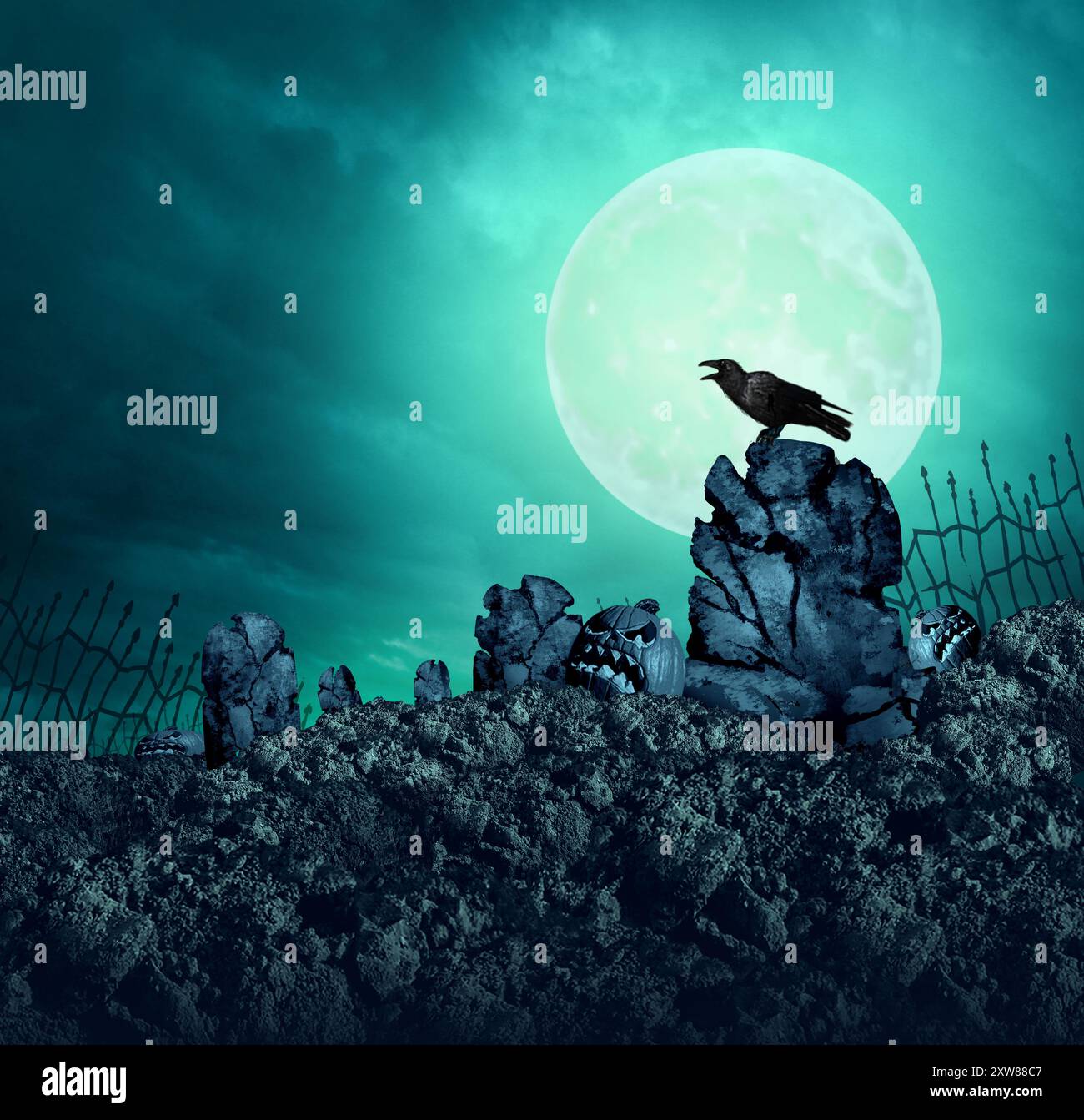 Spooky Grave Yard Background and cemetery as a creepy haunted burial ...